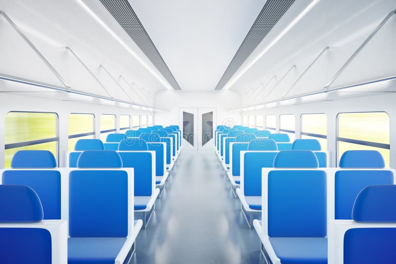 Train Interior with Blue Chairs Stock Illustration - Illustration of ...