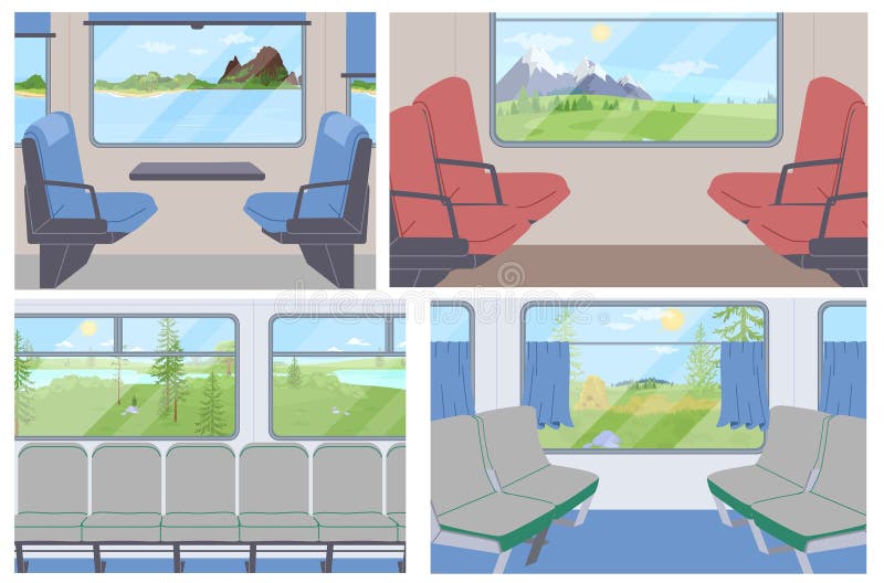 Train Interior with Comfortable Seats Flat Cartoon Set Stock ...