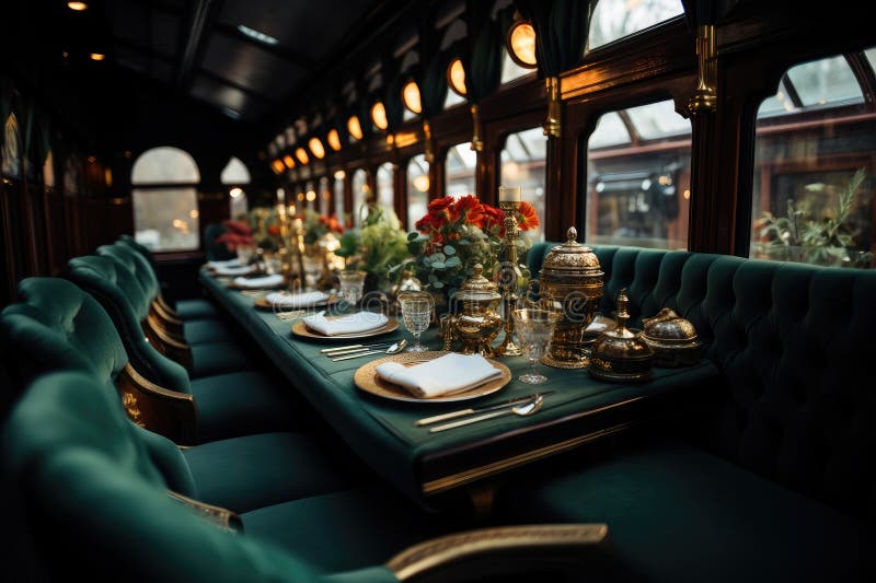Train Interior of the Dining Area in a Style of Luxury with a Dining ...