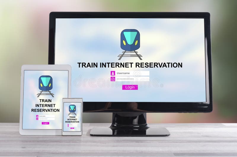 Train Internet Reservation Concept on Different Devices Stock Image ...