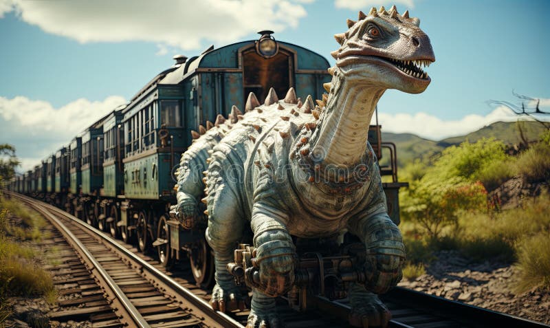 Dinosaur-Laden Train stock photo. Image of ancient, creature - 332591052