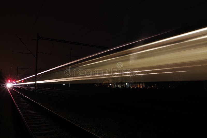 Train lights on track stock photo. Image of blur, lights - 65266414