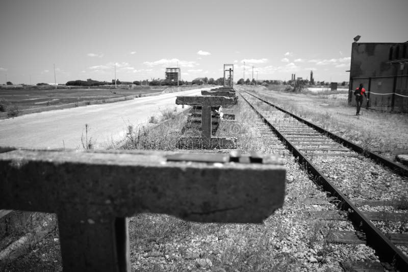 Train Line on the Right Side and Tarmac Road on the Left Side Stock ...