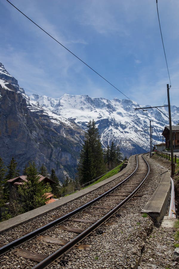 Train Line Running through the Swiss Alps Stock Image - Image of swiss ...