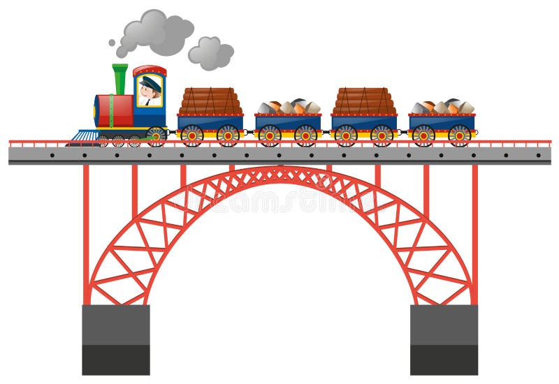 Red Vector Train Bridge, 2d Side View, on White Background. Stock ...