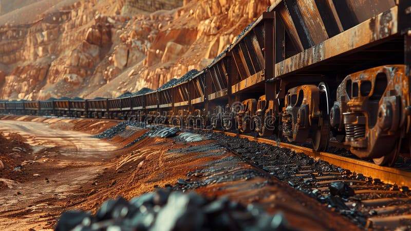 A Train Loaded with Iron Ore Sits on a Track in a Mining Operation. the ...
