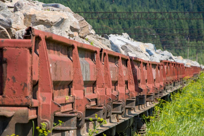 The Freight Railway Platform is Loaded with Stones and Minerals, Mining ...