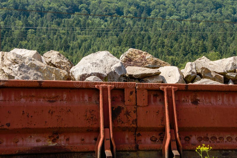 The Freight Railway Platform is Loaded with Stones and Minerals, Mining ...