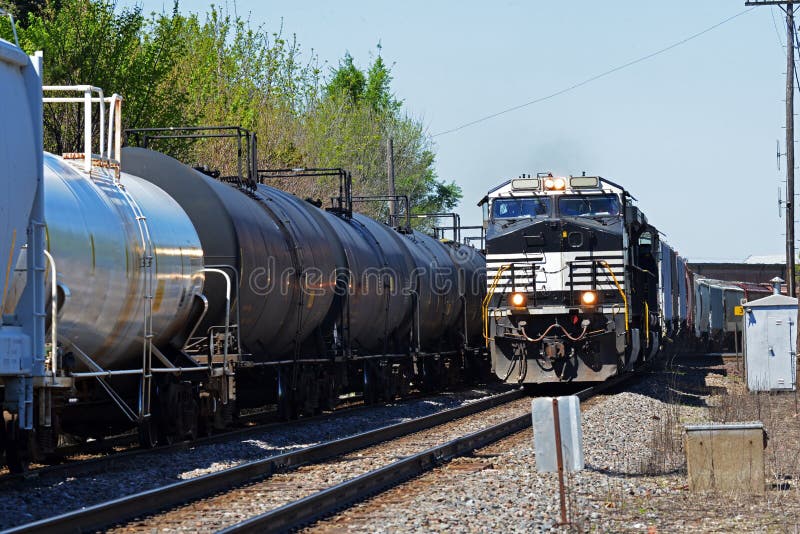 Train Locomotive Passing Additional Freight Train Stock Photo - Image ...