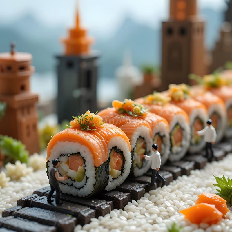 A Train Made of Sushi and Sushi Rolls are Displayed Train Stock Image ...