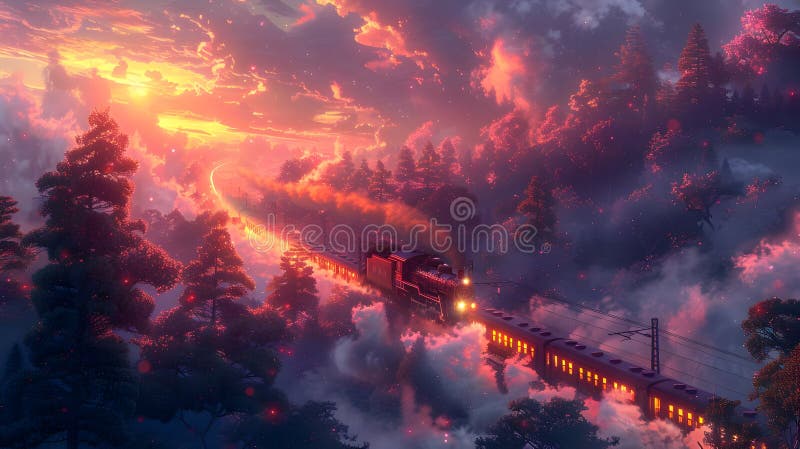 Train through Magical Forest Stock Illustration - Illustration of ...