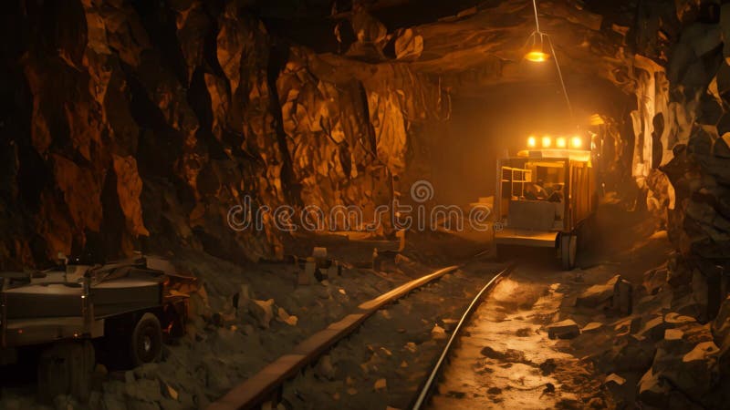 A Train Making Its Way through a Tunnel that is Filled with Rocks that ...