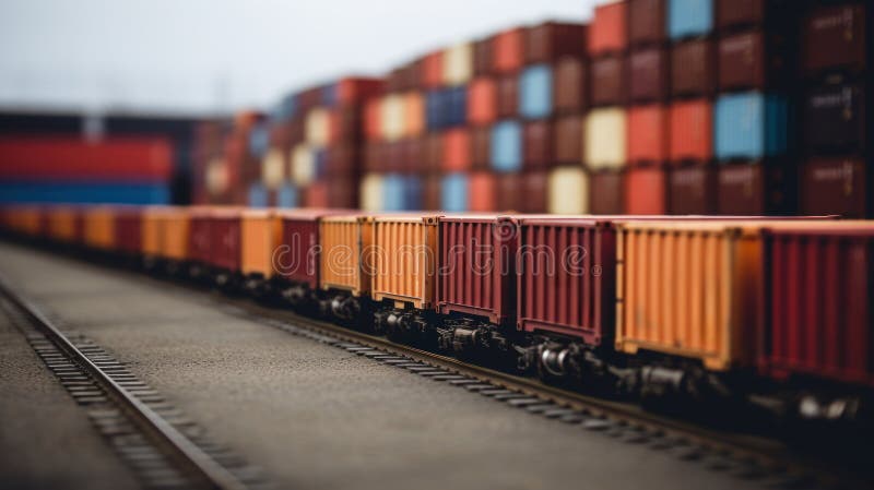A Train with Many Colorful Containers on the Tracks, AI Stock Image ...