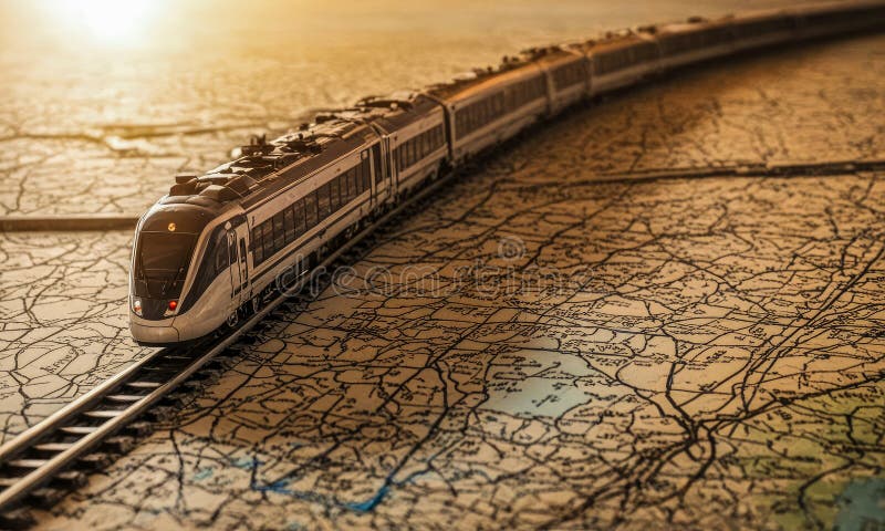 Train Model on Map , Rail Transportation or Train Journey. Increase in ...