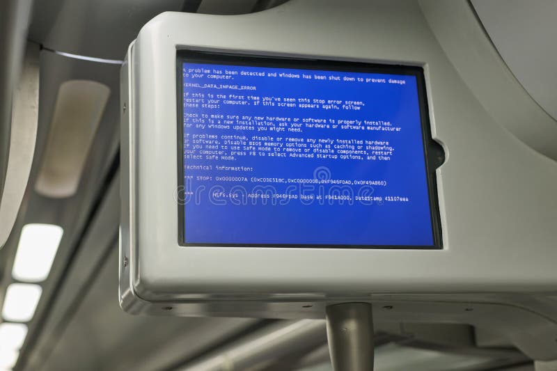 04.08.2023. Barcelona, ??Spain, Train Monitor with Blue Screen ...