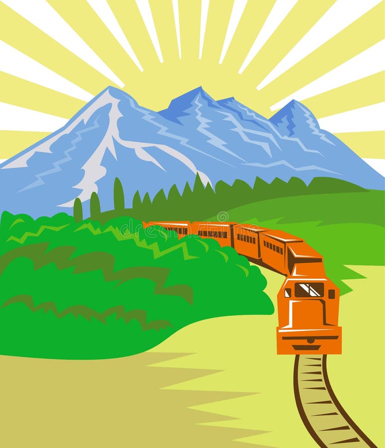 Train with mountains stock vector. Illustration of retro - 8458931
