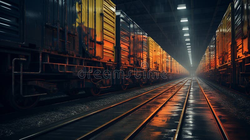 Train Moves by Rail, Delivery of Goods by Freight Train. Train ...
