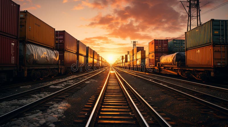 Train Moves by Rail, Delivery of Goods by Freight Train. Train ...
