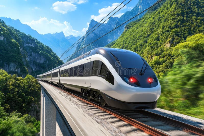 The Train is Moving Along the Railway Stock Illustration - Illustration ...