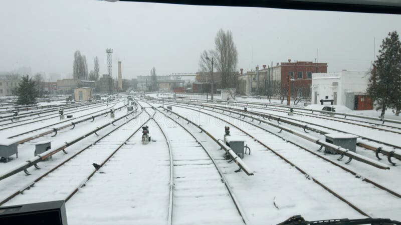 The Train is Moving Along the Track. Stock Photo - Image of depot ...