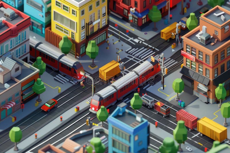 A Train Moving through a City with Tall Buildings. Suitable for ...