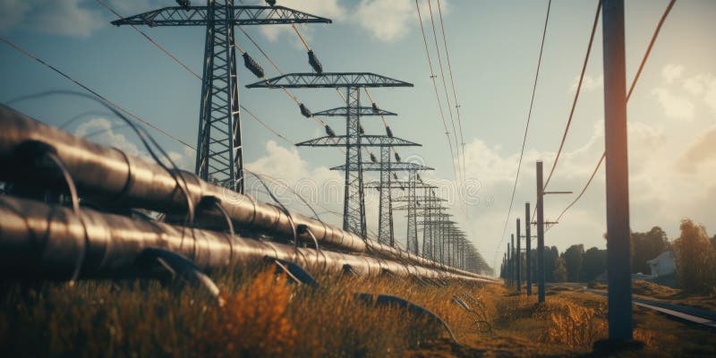 A Train Moving Down Train Tracks Next To Power Lines. Suitable for ...