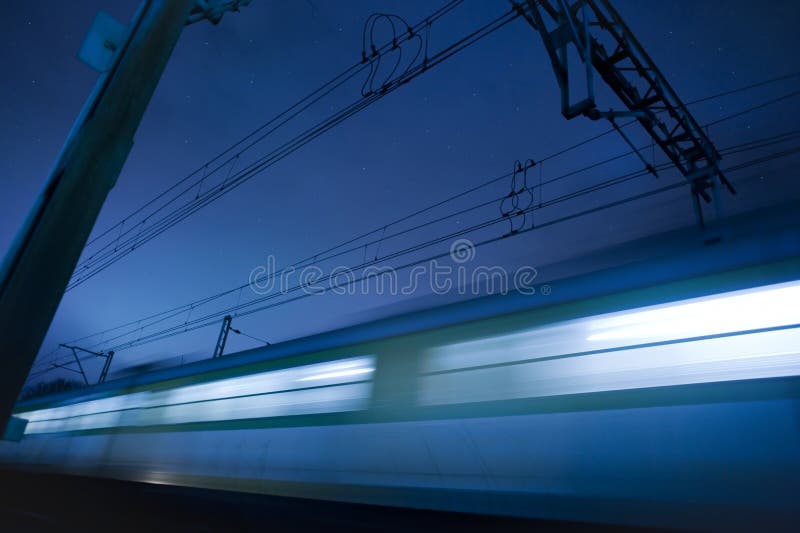 Train moving at night stock image. Image of railroad - 14337611