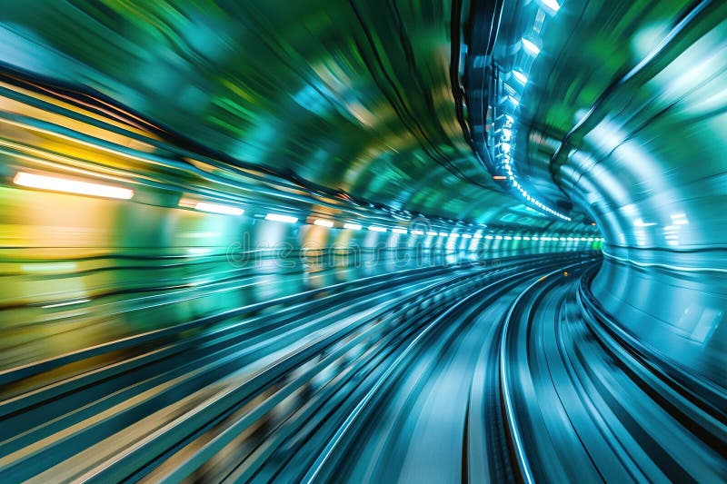 Train Moving through Rail Tunnel with Blurred Motion. Generative AI ...
