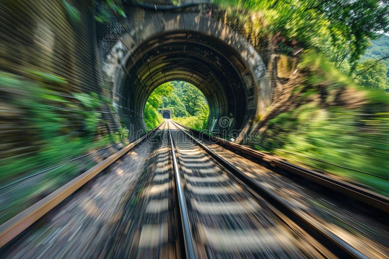 Train Moving through Rail Tunnel with Blurred Motion. Generative AI ...