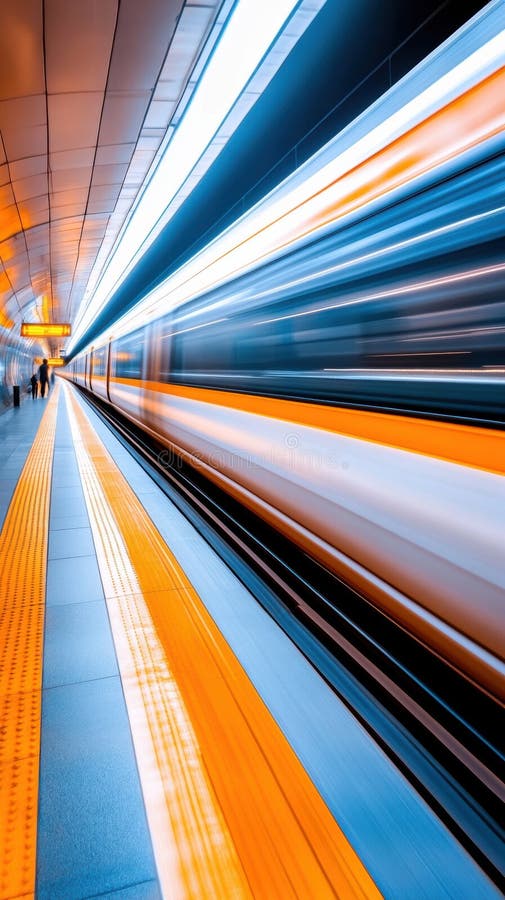 A Train is Moving through a Subway Station at Night, AI Stock Photo ...