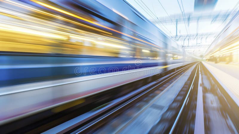 A Train is Moving on a Track with a Blurred Background Stock ...