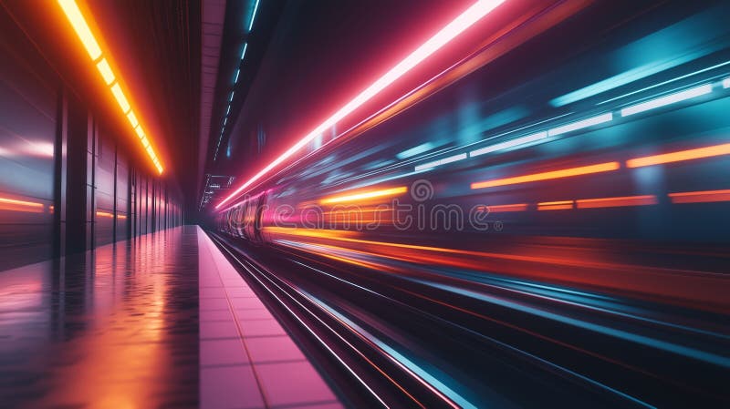 A Train is Moving through a Tunnel with Bright Lights Stock Image ...
