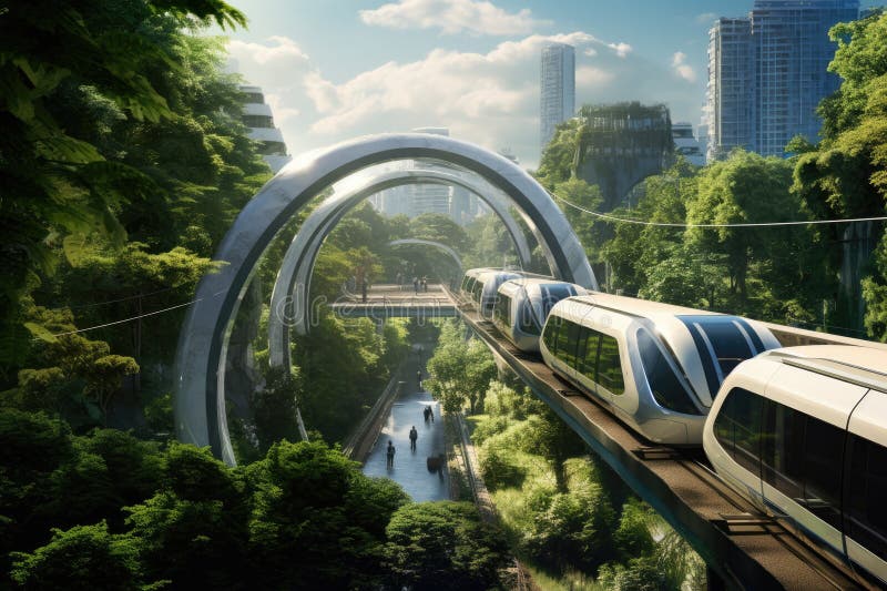 Train Moving through Vibrant Green Forest, the Future of Mobility ...