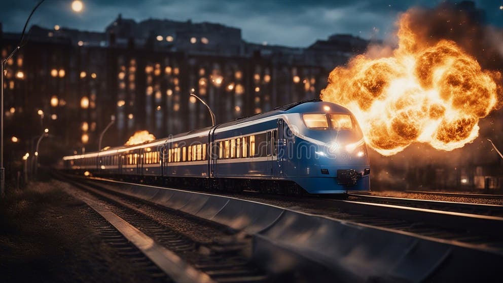Train in the Night a on Fire Fast Train Burning, Exploding, on Fire ...
