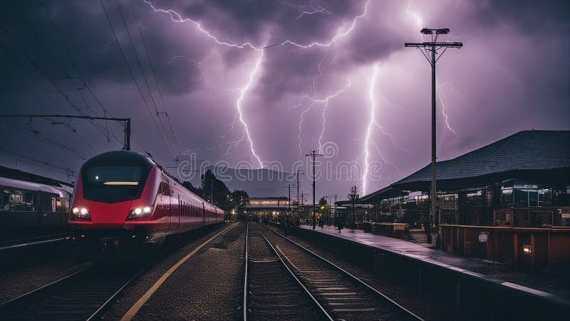 Train at Night a Lightning Ruby Train is in Electricity, and Lightning ...