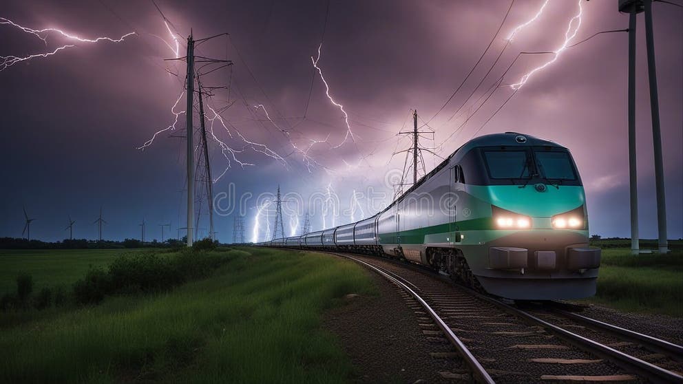 Train in the Night Lightning Train, a Speedy Lightning, Train Shooting Lightning that is Covered ...