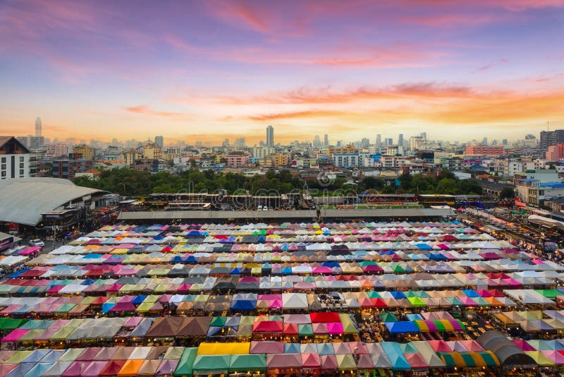 Train Night Market Ratchada in Bangkok, Thailand Stock Photo - Image of ...