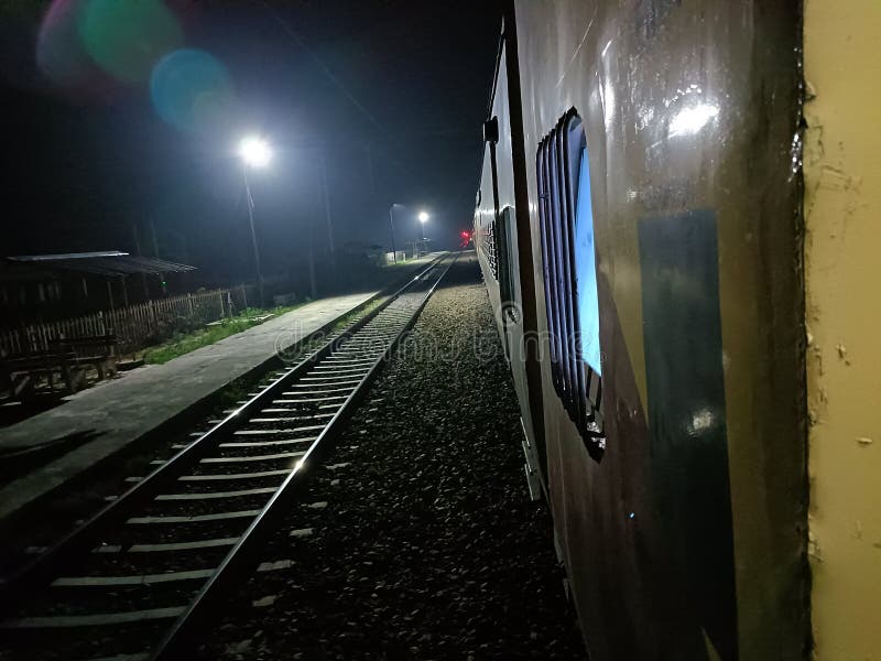 Train Night View in Station Comming Stock Photo - Image of darkness ...