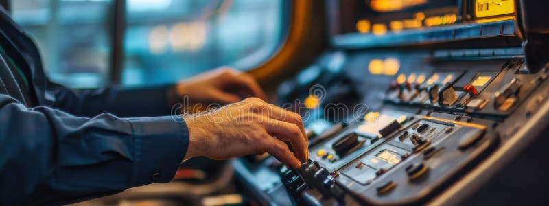 Train Operator Controls Equipment Inside Locomotive during Early ...