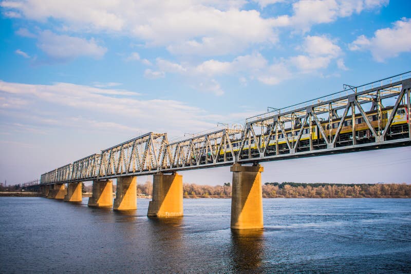 Train Over River Bridge in Sunny Weather Stock Photo - Image of ...