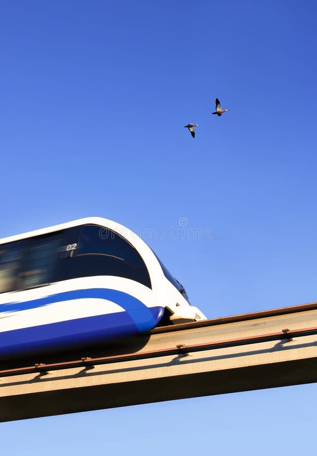 Train Overtakes Flying Birds Stock Image - Image of skyline, progress ...