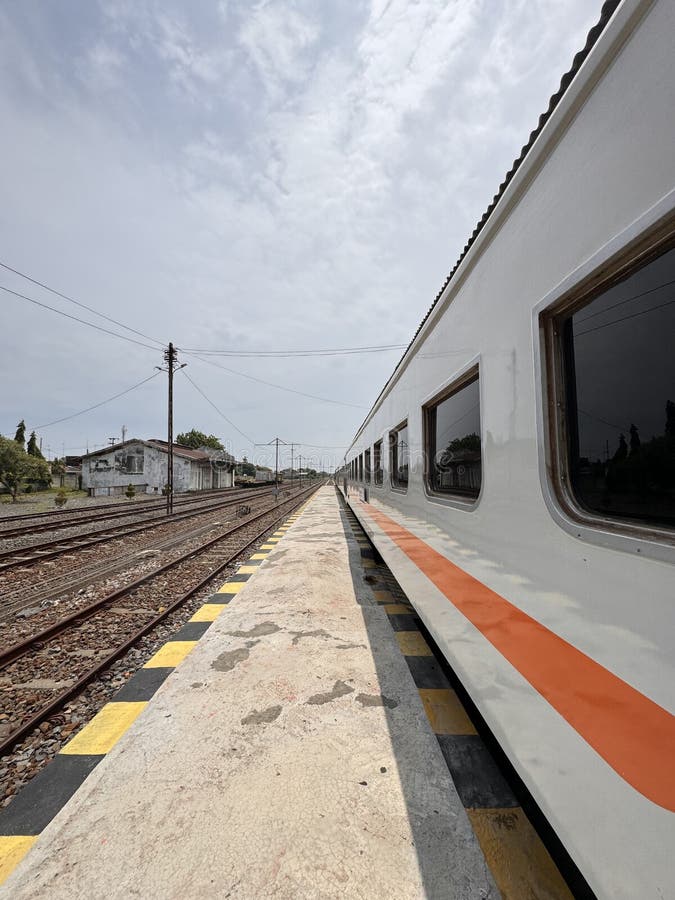 Train Parked at Empty Railway Station Platform Stock Image - Image of ...