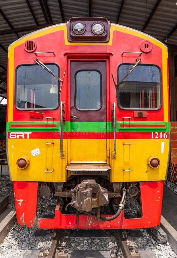 A Train Parked Inside a Train Station. Front View of Train. Editorial ...
