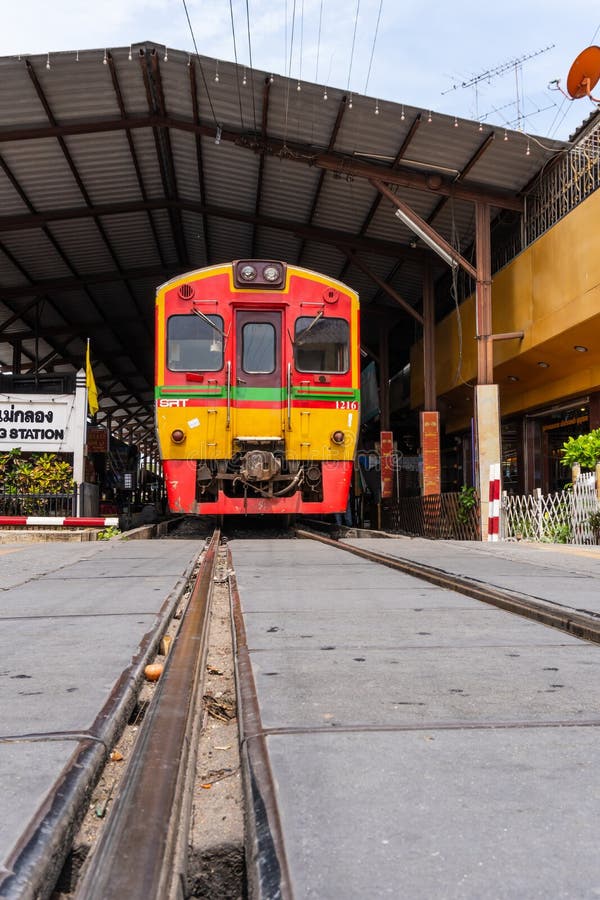 A Train Parked Inside a Train Station. Front View of Train. Editorial ...