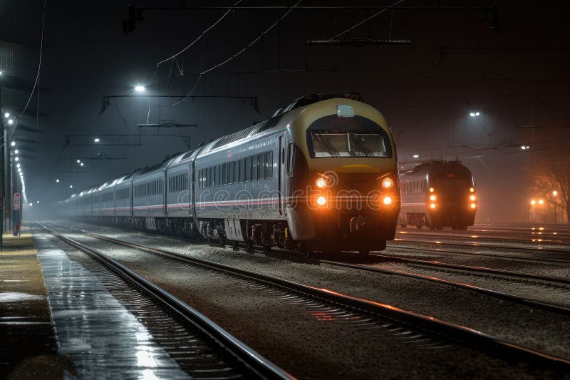 The Train is Parked at the Train Station at Night Stock Illustration ...