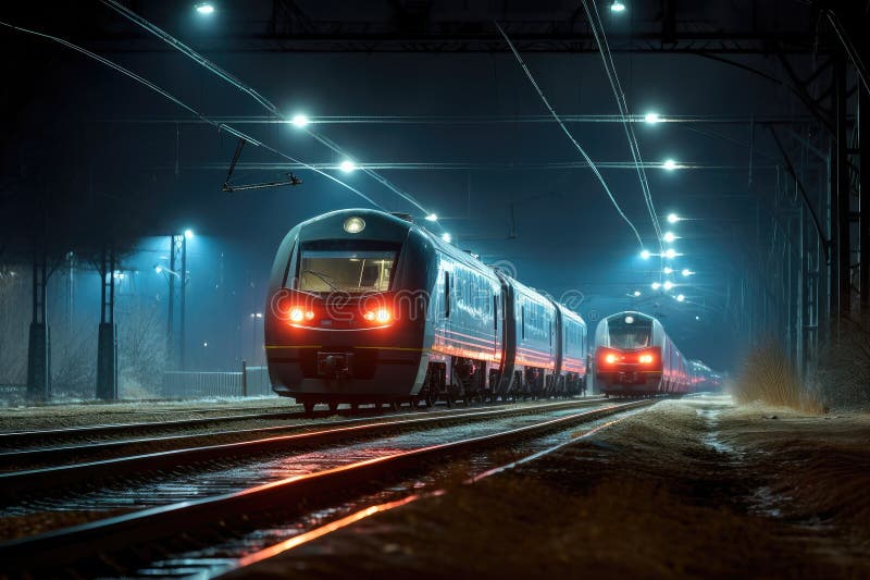 The Train is Parked at the Train Station at Night Stock Illustration ...