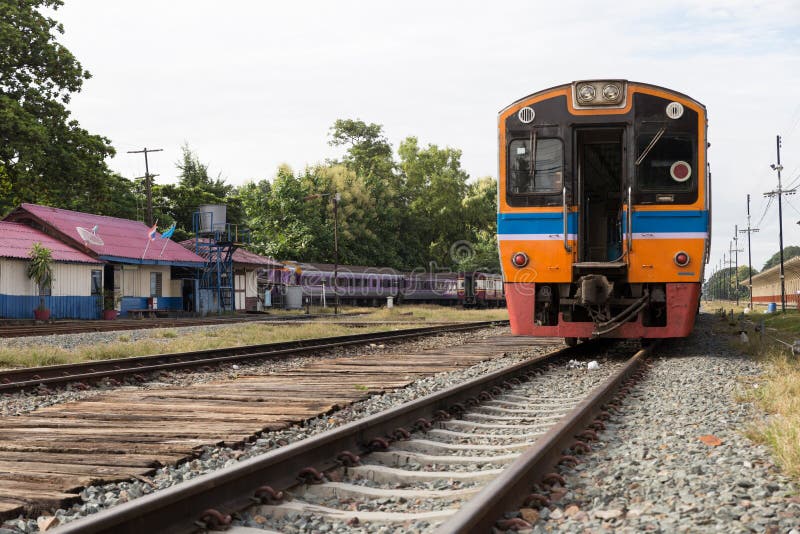 Train Parking on Railway at Train Station Stock Image - Image of train ...