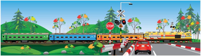 The Train Passed through the Barricade on the Street Stock Vector ...