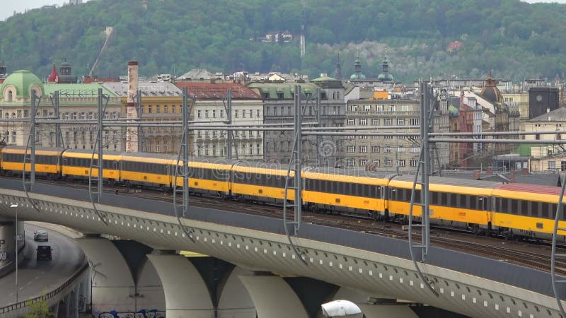 Passenger Train Transport Company Regiojet On The Railway Overpass Prague Stock Footage Video