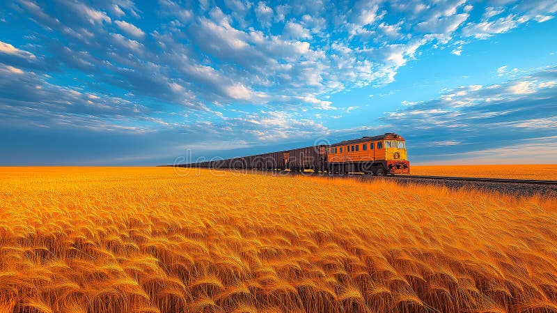A Train Passes through the Rice Fields in Late Autumn Stock ...